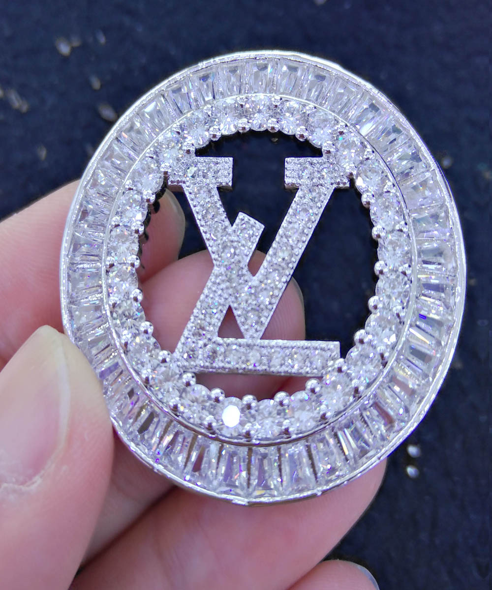 LV Charm White Silver CZ Micro Pave Brooch X Pin Flower Brooch 1 PCS ...
